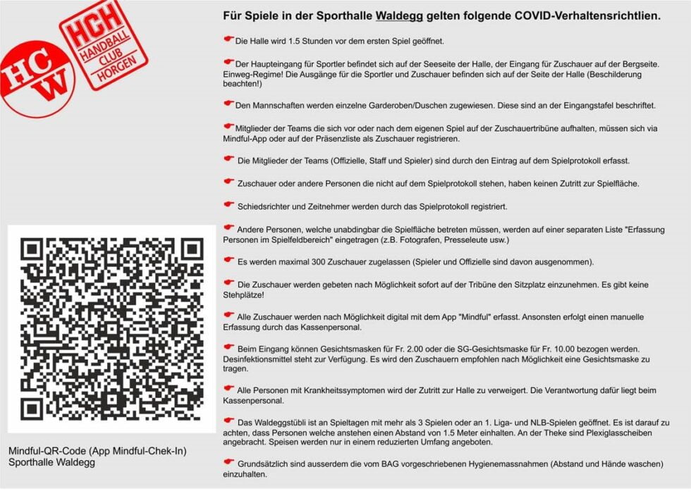 COVID Verhaltensrichtlinien Waldegg, Horgen und Glärnisch, Wädenswil - SGHW